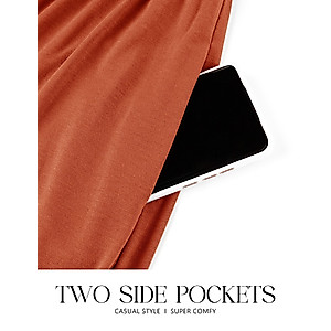 ZESICA Women's 2024 Fall Long Sleeve Dress Crewneck Casual Loose Pleated Tiered Swing Midi Dresses with Pockets,Rust,Medium