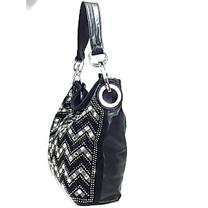 Zzfab Sparkle Gem Chevron Rhinestone Hobo Bag Black