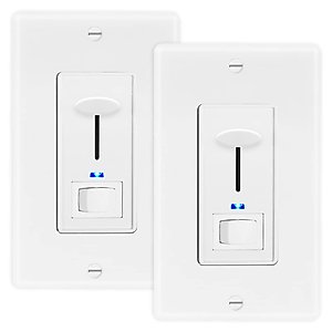 Maxxima Dimmer Electrical Light Switch - Featuring Blue Indicator Light, LED Compatible, 3-Way/Single Pole Use, 600 Watt Max, Dimmable Lamp and Lighting Control, Wall Plate Included - 2 Pack