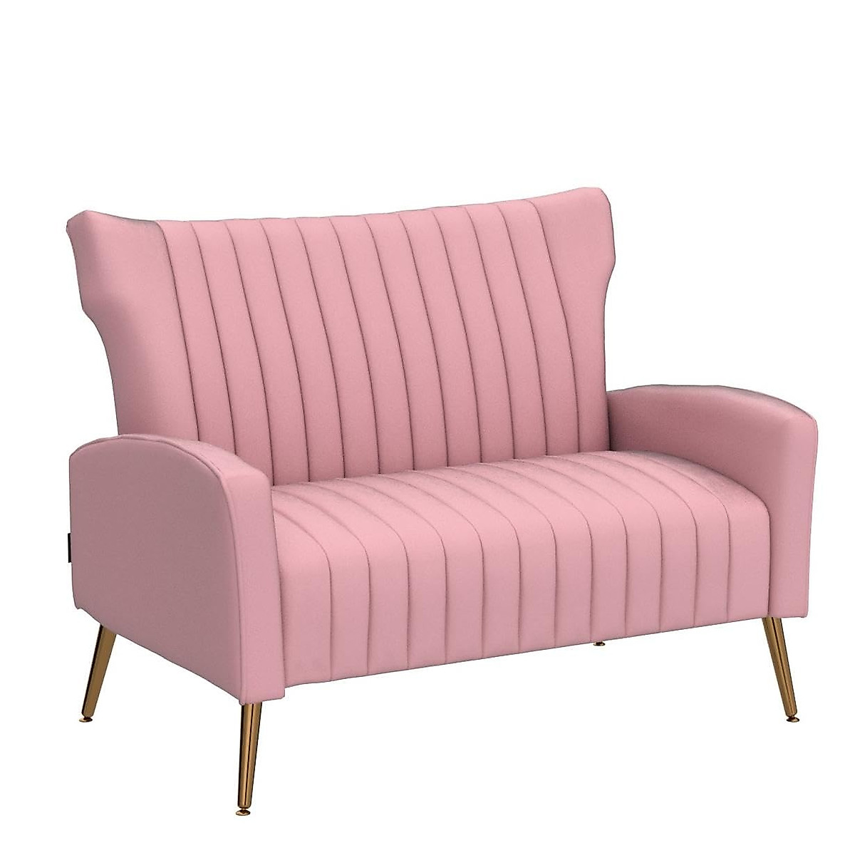 Altrobene Velvet Couch Modern Wingback Loveseat Tufted Luxury Sofa with Gold Legs for Living Room/Bedroom, Light Pink
