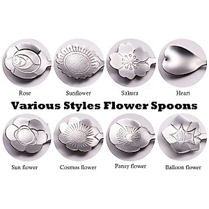 9 Pcs Flower Spoon Coffee Teaspoon Set, ESRISE Stainless Steel Tea Spoon essert Spoon, Cute Demitasse Scoop for Stirring Drink Mixing Milkshake Jam (Silver)