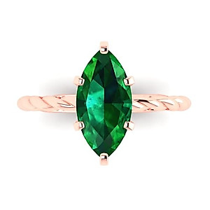 Clara Pucci 2ct Marquise Cut Solitaire Rope Twisted Knot Simulated Emerald Engagement Bridal Promise Anniversary Ring 18K Rose Gold 6.25