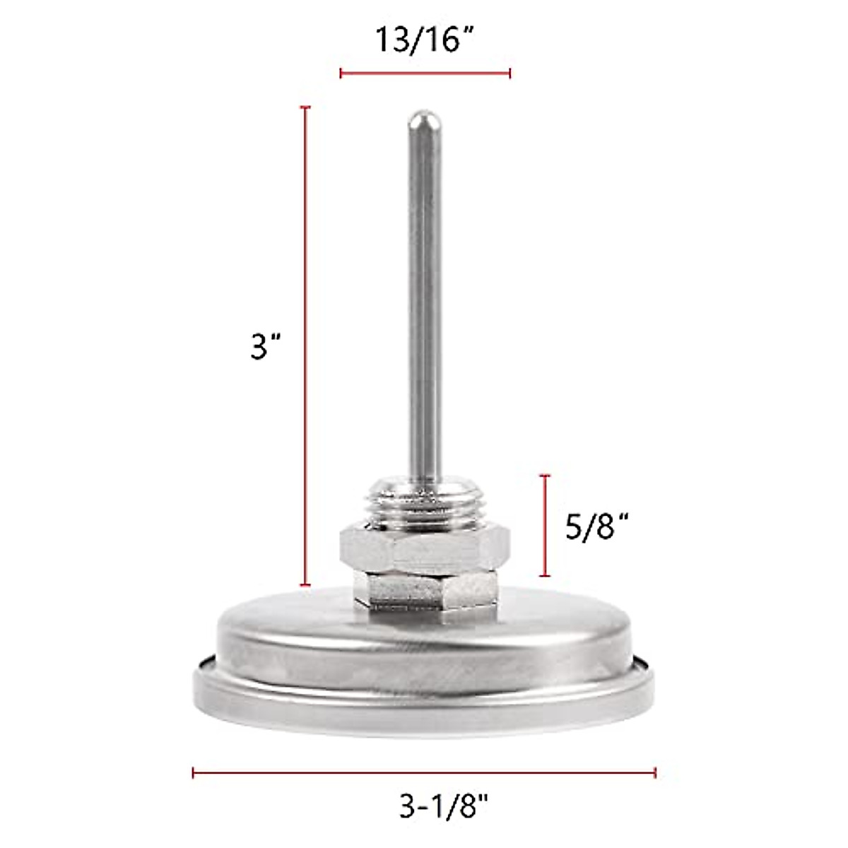 GasSaf 3 1/8" Larger Face 550F BBQ Charcoal Grill Pit Wood Smoker Temp Gauge Grill Thermometer with 3" Stem Stainless Steel RWB(2-Pack)