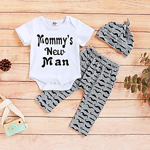 Happy Town 3Pcs Baby Boy Clothes Newborn Infant Bodysuit Summer Cotton Short Sleeve Romper +Pants+Hat Outfits Set (White#1, 0-6 Months)