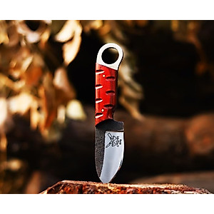 ADAM KNIVES Fixed Blade Carbon Steel Outdoor Knife with Pancake Leather Sheath, 7'' Full Tang Skining Knife,Non-Slip Wooden Handle,Camping Knife (Orange)