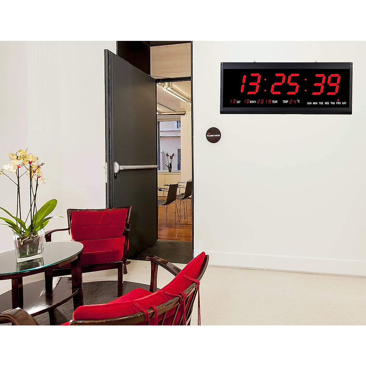 18.9 Inch Oversized LED Digital Wall Clock Large Display with Indoor Temperature Date and Day of Week,Electric Wall Clock/Calendar Timer Home Decor -Red