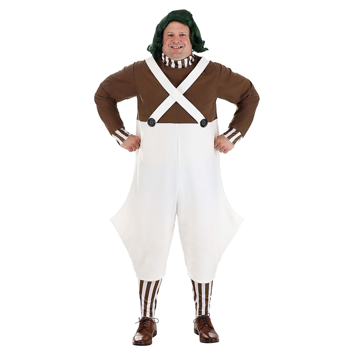 Plus Size Adult Willy Wonka Oompa Loompa Costume, Chocolate Factory Worker Uniform Overalls Outfit for Halloween 5X