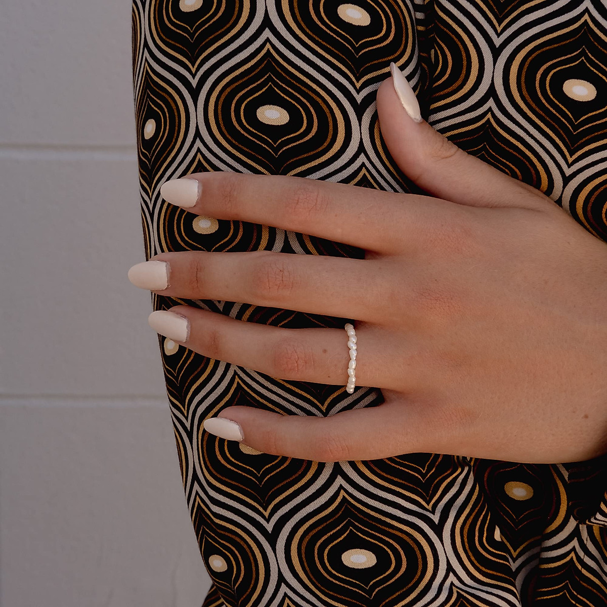 Aurelia Mae Tiny Baby Pearl Band Delicate Rice Pearl Stretch Ring Minimal Stackable Ring (7)