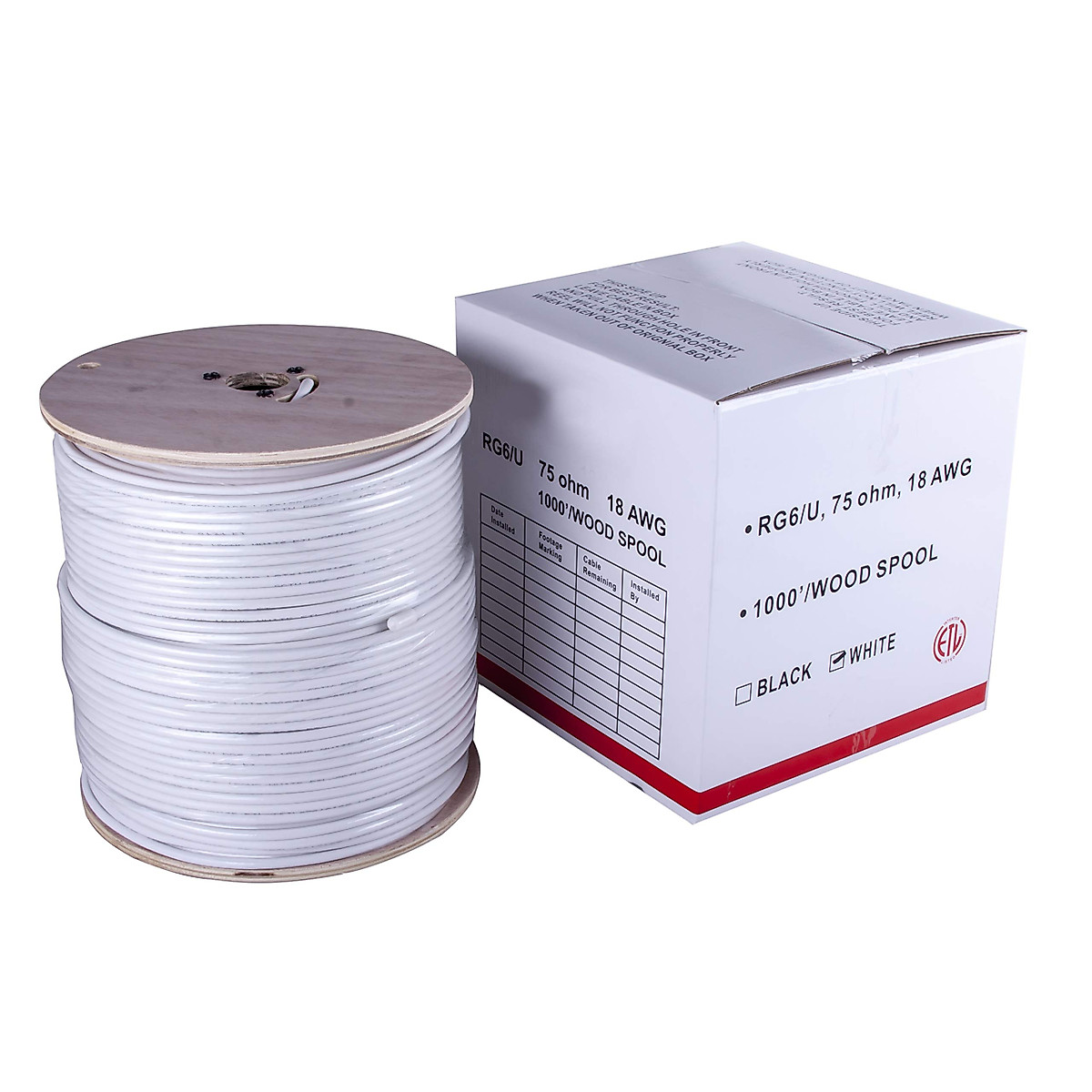 Five Star Cable RG6 Shielded 1000 ft Coaxial Cable ETL Listed for use with Audio, Video, and CATV/MATV Antenna Transmission Cable (1000 Ft, White)
