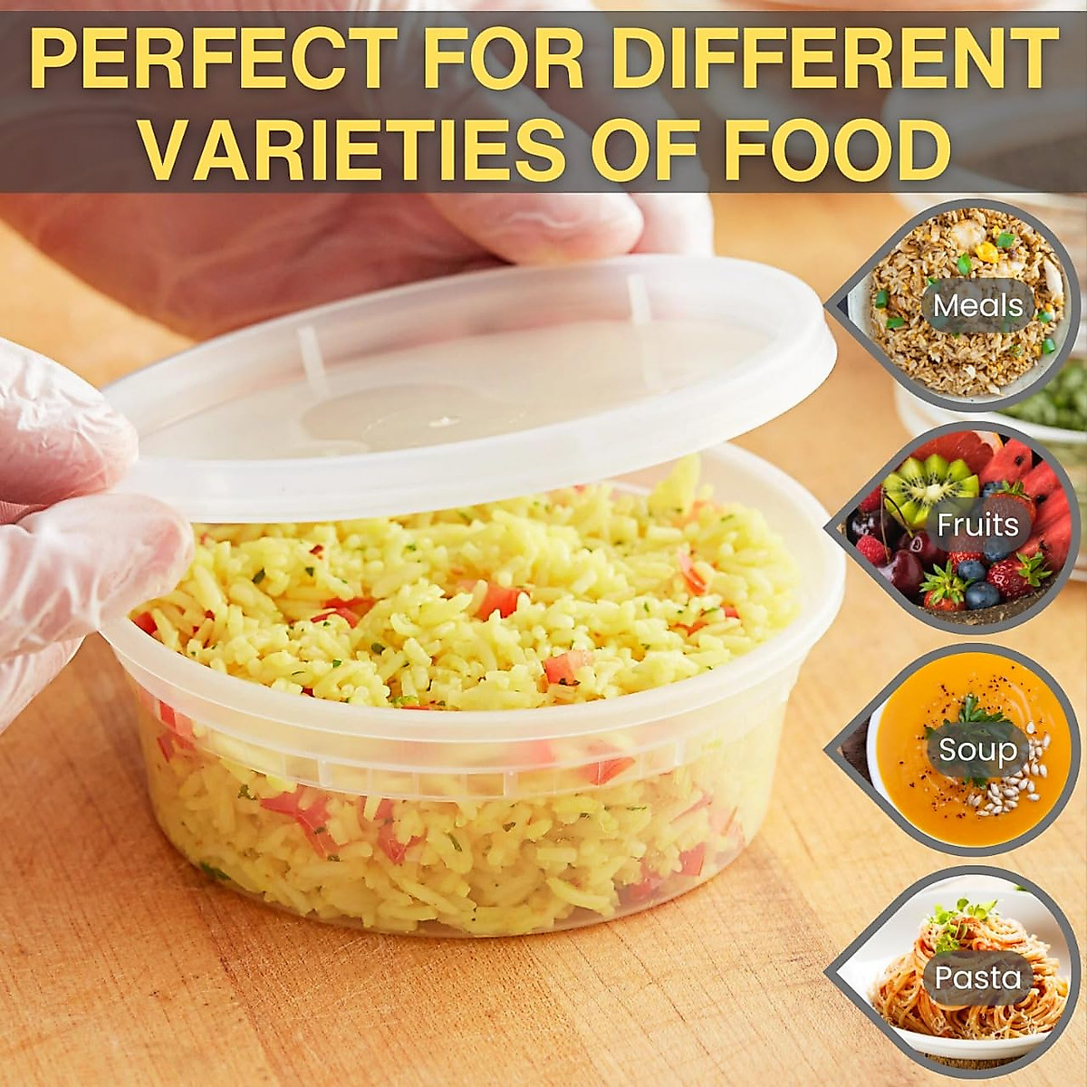 Smygoods 8oz Plastic Deli Containers with Lids - 80ct - BPA Free - Leakproof - Stackable - Microwave and Freezer Safe - Clear.
