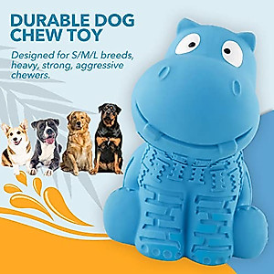 petizer Indestructible Squeaky Dog Toys for Aggressive Chewers, Durable Tough Latex Toys for Heavy Chewers, Natural Rubber Toys for Small/Medium/Large Dogs, Blue Hippo