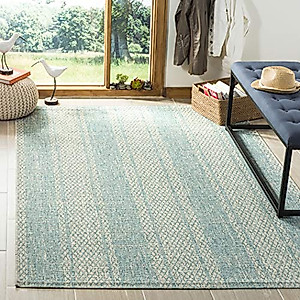 SAFAVIEH Courtyard Collection CY8736 Indoor/ Outdoor Non-Shedding Easy Patio Backyard Porch Deck Mudroom Area, 5'3" x 7'7", Light Grey / Aqua