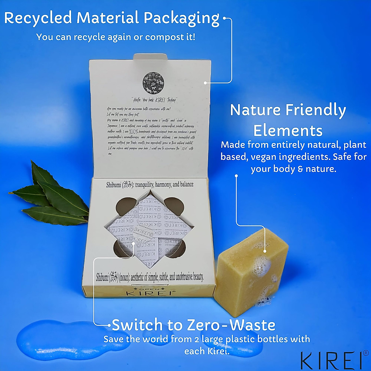 Kirei SHIBUMI Anti-Dandruff 2in1 Shampoo & Conditioner Bar for Oily&Dry Flaky Scalp Nourishing Treatment Solid Shampoo Bar