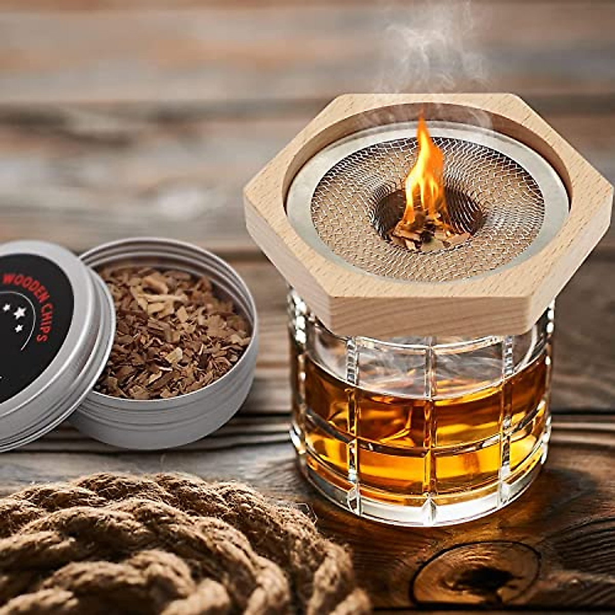 Cocktail Smoker Kit, Old Fashioned Smoker Kit, Bourbon Whiskey Smoker Infuser Kit with 4PCS Wood Chips - Gifts for Fathers Day, Lover, Men, Friends