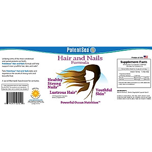 PotentSea Natural Hair, Nail, and Skin Supplement, Grow Strong, Healthy Beautiful Hair and Nails, Glowing, Youthful Skin, 120 veg caps