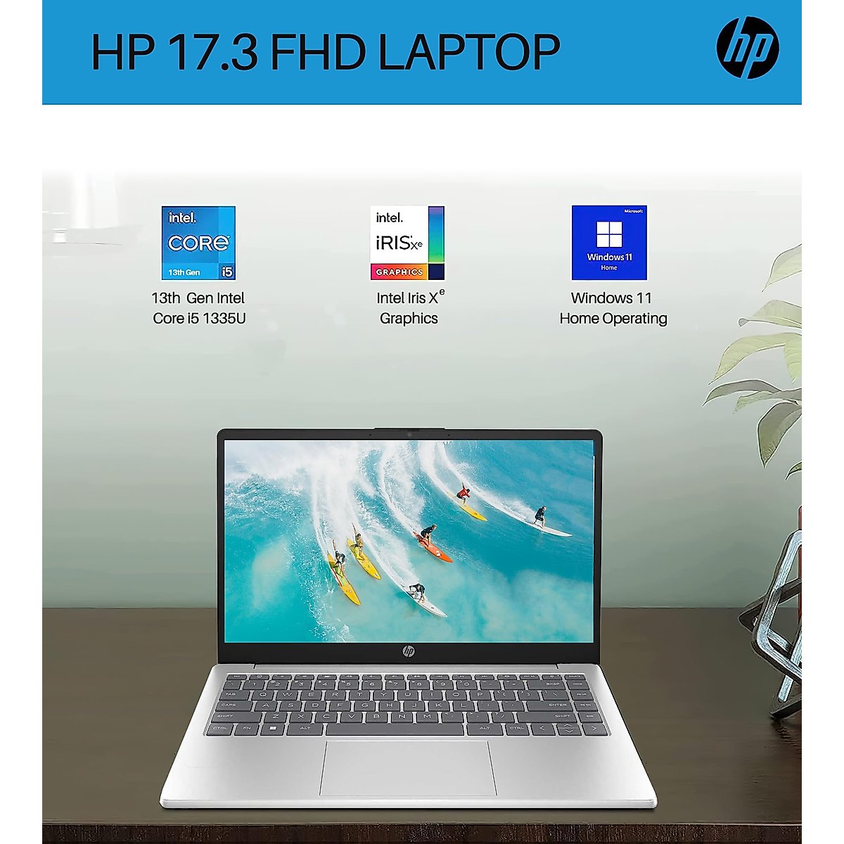 HP 17.3 Inch FHD Laptop for Business and Office, Intel Core i5 1335U Processor (10-Core, Up to 4.6GHz), 32GB RAM, 1TB SSD, Intel Iris Xe Graphics, Wi-Fi 6, Backlit Keyboard, Windows 11 Home