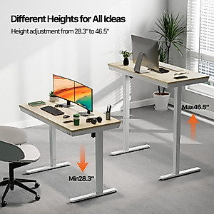 JYLH JOYSEEKER Electric Standing Desk with Drawers, Whole Piece 48 Inches Adjustable Height Desk, Modern Sit Stand Up Desk,Ergonomic Rising Desk for Home Office Workstation, Light Wood