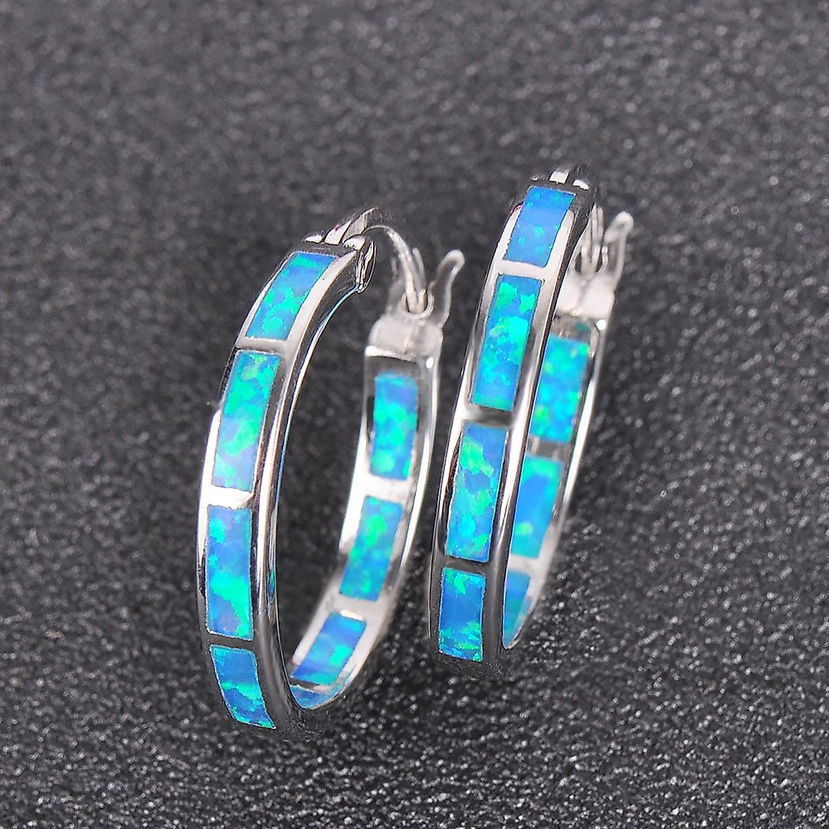 925 Sterling Silver Hoop Earring, Opal Small Hoop Earring for Women, Hypoallergenic Jewelry Cubic Zirconia Huggie Hoop Earrings Blue