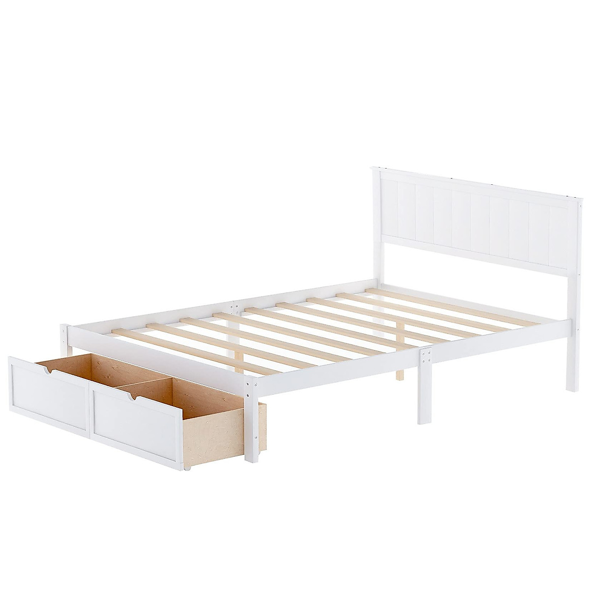 CITYLIGHT Full Size Bed, Platform Bed Frame with Headboard and Drawers, Wood Bed Frame for Kids, Teens and Adults, No Box Spring Needed, White