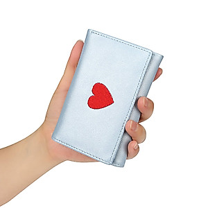 Women Short Small trifold Wallet Leather Changes ID Coin Cards Wallet, Sky Blue