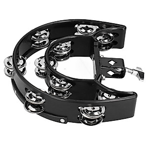 Hi Hat Tambourine Half Moon Hand Bell Rattle Double Row Bells with Mounting Bracket for Drummers Guitarists