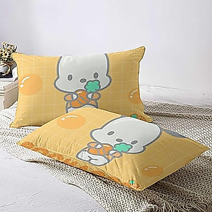 RODES 3pcs Pochacco Duvet Cover, Twin Bedding Sets, Kawaii Bedding, Anime Comforter Bedspread Quilt Cover, Kawaii Beding Gifts for Teenage Boys Girls, 2 Pillow Sham