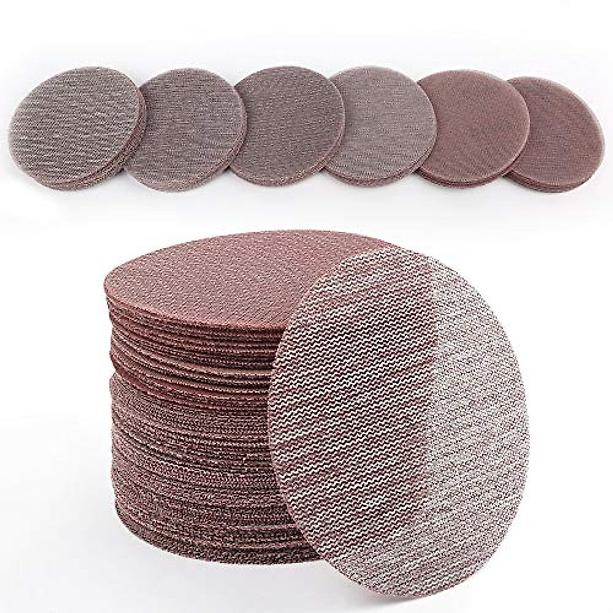 LotFancy 5 Inch Sanding Discs, 60PCS 80 100 120 180 240 320 Grit Mesh Abrasive Dustless Sandpaper Assortment for Car, Woodworking - Hook and Loop Random Orbital Sander Round Sand Paper