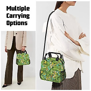 Yrindyiz Tropical Parrot Lunch Box, Reusable Palm Leaf Lunch Bag Thermal Lunch Box with Adjustable Shoulder Strap Tote Bag for Boys Girls Women Men