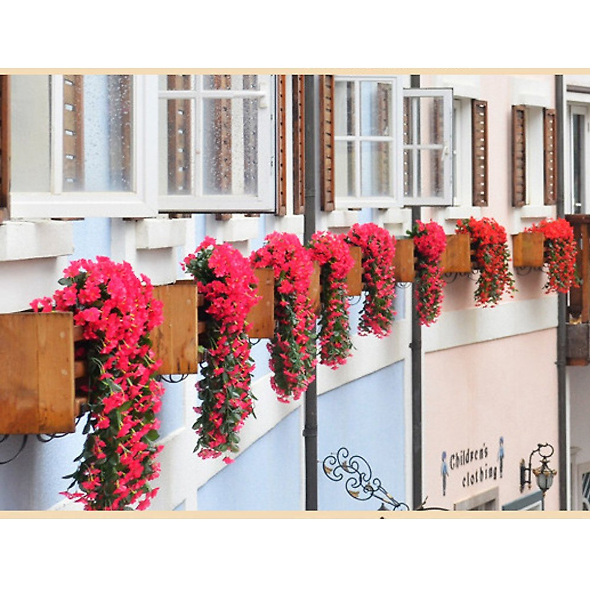 MIGUOR Artificial Decoration Silk Cloth Violet Flowers Basket Fake Hanging Wall Decor Artificial Vines Plastic Flower Basket Home Hotel Wedding Garden Decor Outdoor Building Decor (Rose red)