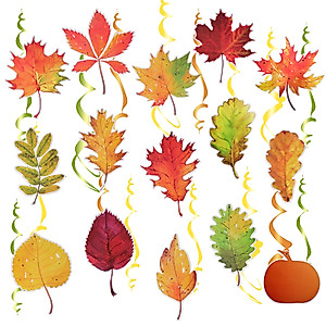 30pcs Thanksgiving Fall Hanging Swirls Decorations Hanging Fall Decor Pumpkin Maple Leaf Fall Ceiling Decorations for Party Home Classroom Autumn Office Work Harvest Streamers Decor Favors Supplies