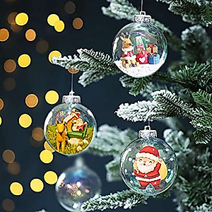 12Pcs Christmas Ornaments 3.15 Inch Clear Plastic Discs Flat Transparent Fillable Balls with Rope and Removable Metal Cap Christmas Hanging Ornaments for Craft DIY Christmas Tree Wreath Decor(80mm)
