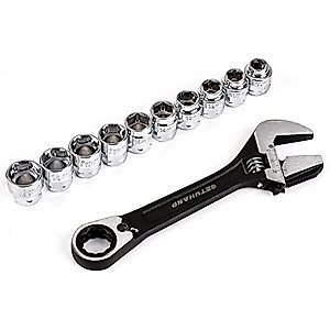 GETUHAND 11Pc Drive Go-Through Standard Mechanic Socket Set, 3/8" Ratchet Socket Wrench Set with 3-IN-1 Black Oxide Adjustable Wrench and Drive 6 Point Socket Set