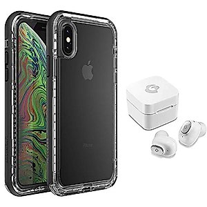 LifeProof Next Series Case for iPhone Xs & iPhone X + GLIDIC Wireless Bluetooth Earbuds Sweatproof Pro Stereo Headphones - Non-Retail - Black Crystal/White