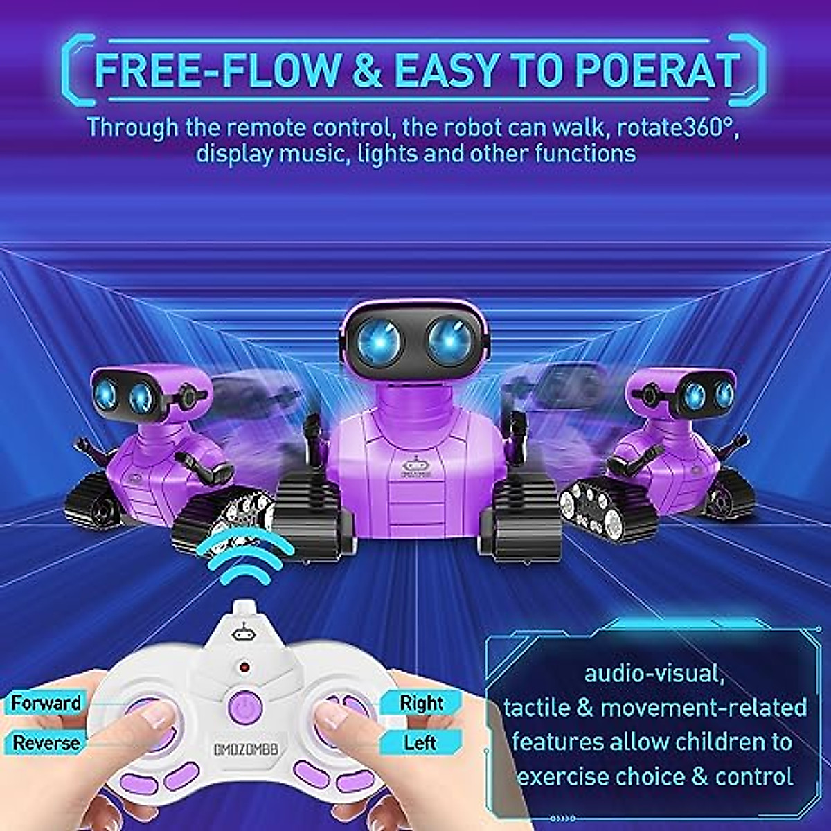 OMOZOMBB Robot for Kids Toy-Rechargeable Remote Control Robot Toys,Toy with Music and LED Eyes,Dance Moves,for Children Boys Girls Age 3 4 5 6 7 8 9 Birthday Gifts - Fluorescent Purple