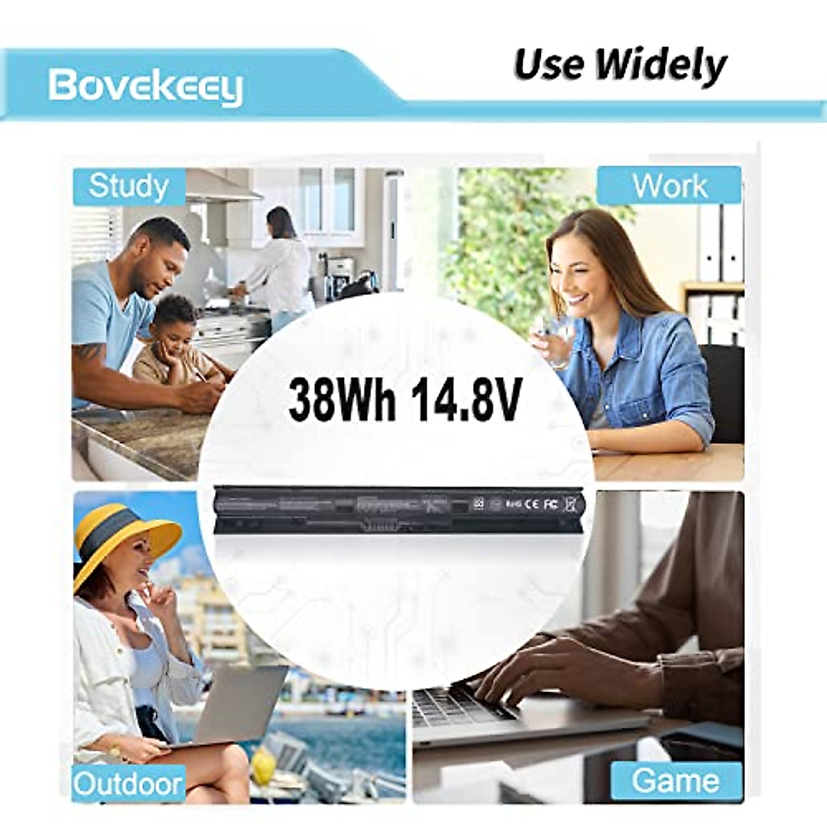 Bovekeey KI04 33W 14.8V Battery for HP Pavilion 14-ab 14T-ab 15-ab 15-an 17-g, 14-ab005tu14-ab005tx, 15-ab157nr 15-ab165us 15-ab223cl, Pavilion 17-g015dx 17-g024ng 17-g053us 17-g101dx 17-g110nr