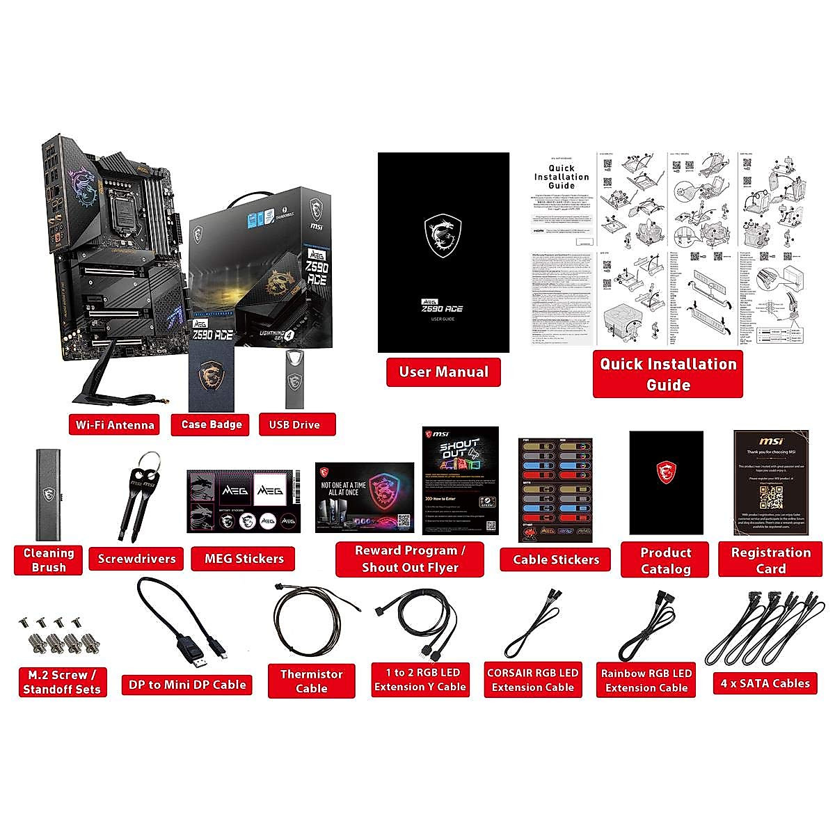 MSI MEG Z590 ACE Gaming Motherboard (ATX, 11th/10th Gen Intel Core, LGA 1200 Socket, SLI/CFX, DDR4, PCIe 4, M.2 Slots, USB 3.2 Gen 2, Wi-Fi 6E, Mystic Light RGB)