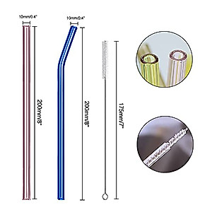 Reusable Glass Straws, 10mm Glass Drinking Straws, 6 Bent 6 Straight with 2 Cleaning Brushes, Non-Toxic, BPA Free Glass Straws for Beverages, Shakes, Milk Tea, Juices (Multicolor)
