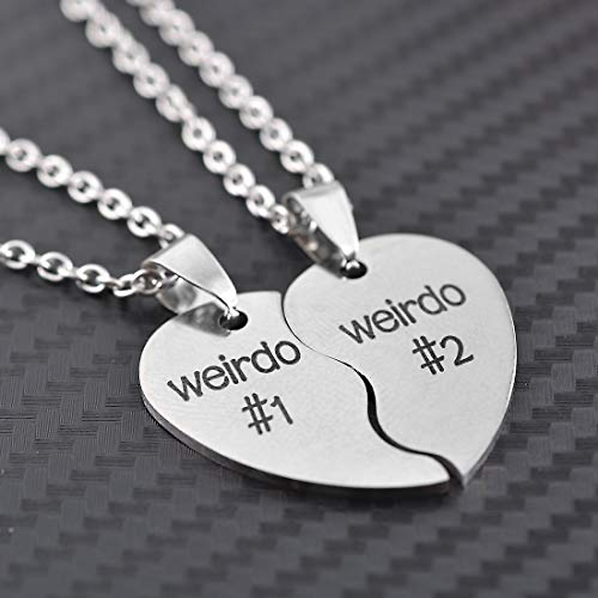 MJartoria Best Friend Necklaces BFF Necklace for 2 Friendship Valentines Day Gifts Split Heart Necklace Weirdo 1 Weirdo 2 Best Friends Forever Pendant Set