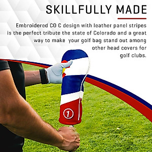 Pins & Aces Colorado Tribute Premium Golf Club Head Cover - Premium, Hand-Made Leather Headcover - CO Flag Styled, Tour Quality Golf Club Cover - Style & Customize Your Golf Bag (Driver)