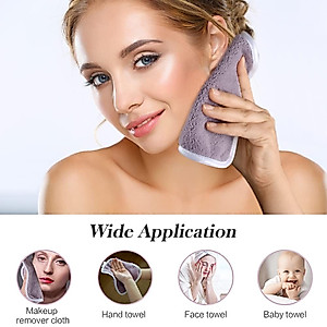 SINLAND Microfiber Makeup Remover Cloths 12 Pack Reusable Makeup Remover Pads Facial cloths Face Washcloths with Mesh Bag 6 x 6inch Purple