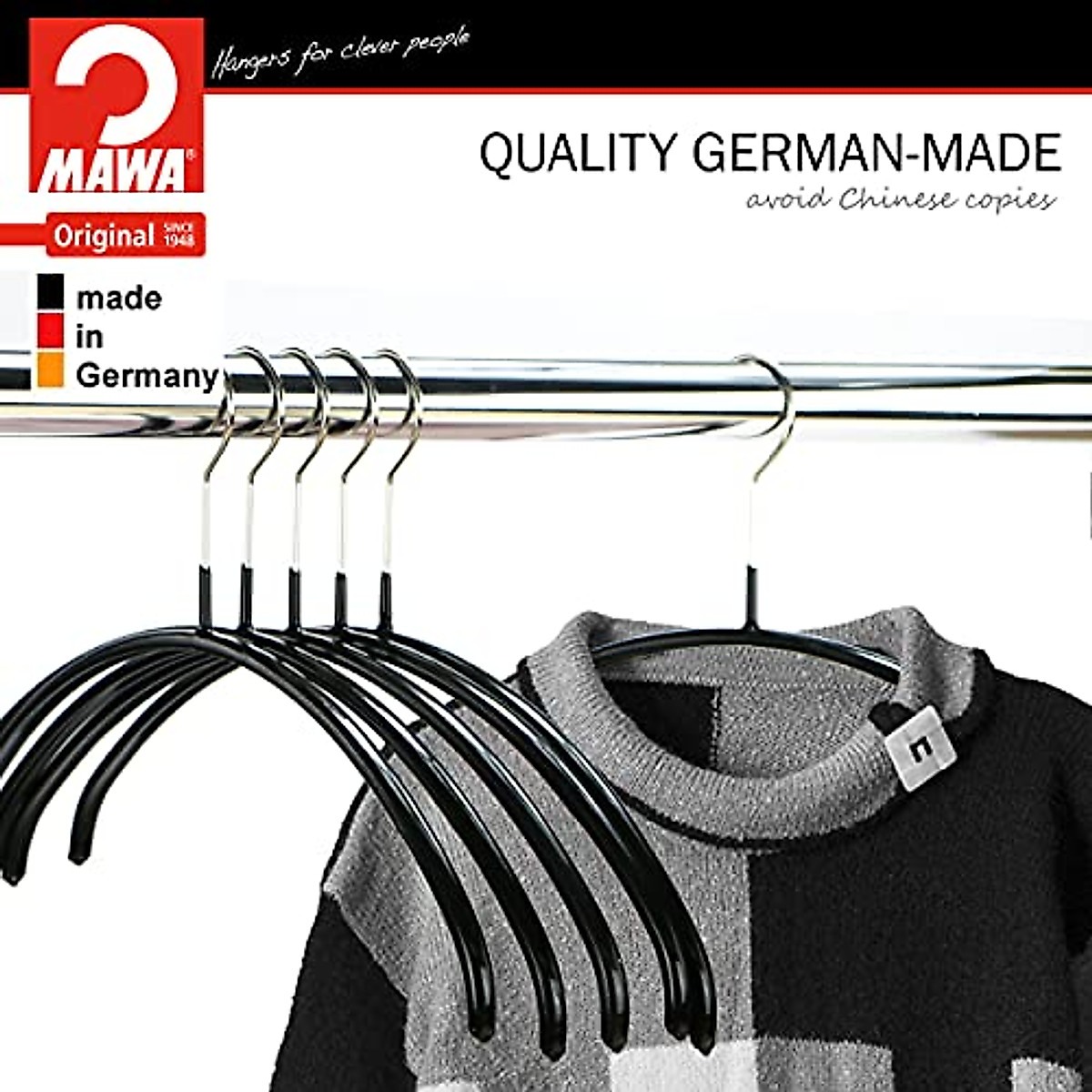 MAWA Euro Series Non-Slip Space Saving Clothes Hanger, Set of 10, Black Style 40/P, Pack of 10 (14118)