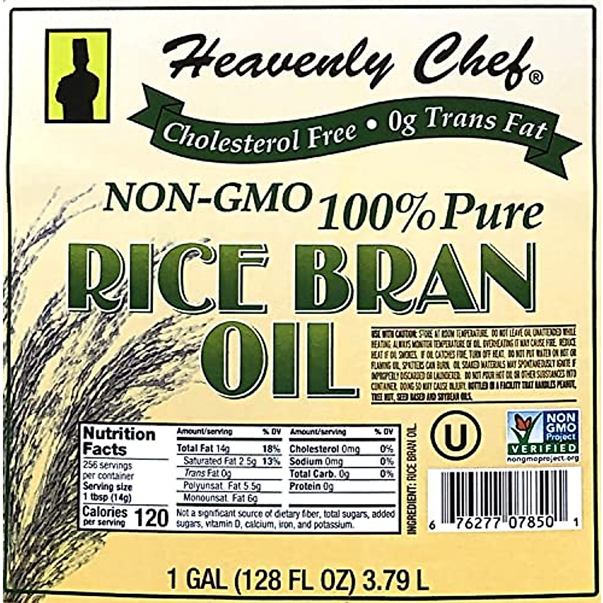 RICE BRAN OIL | 1 Gallon (128 Ounces) | Kosher | All- Natural, Made from 100% Non-GMO Rice | Rich in Vit E and Gamma Oryzanol | Unfiltered, No Trans Fat | by Heavenly Chef