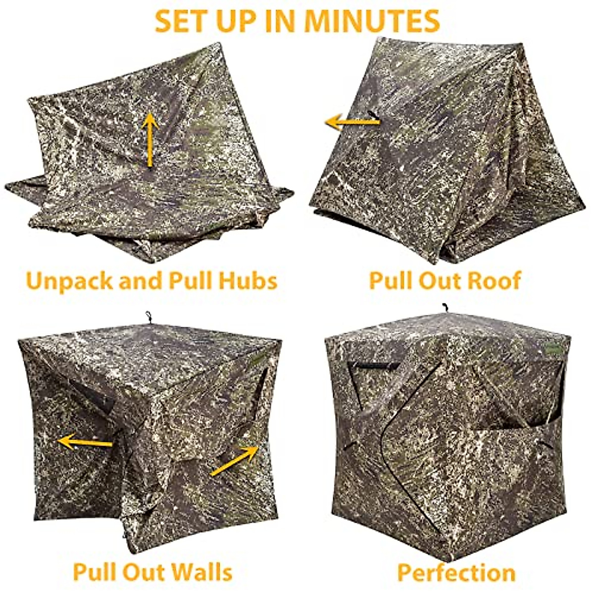 KingCamp Hunting Blind 270 Degree See Through with Carrying Bag 3 Person Ground Blinds for Deer Hunting Pop Up Turkey Blinds for Hunting Ground Blinds Portable Durable Camouflage Turkey Hunting Tent