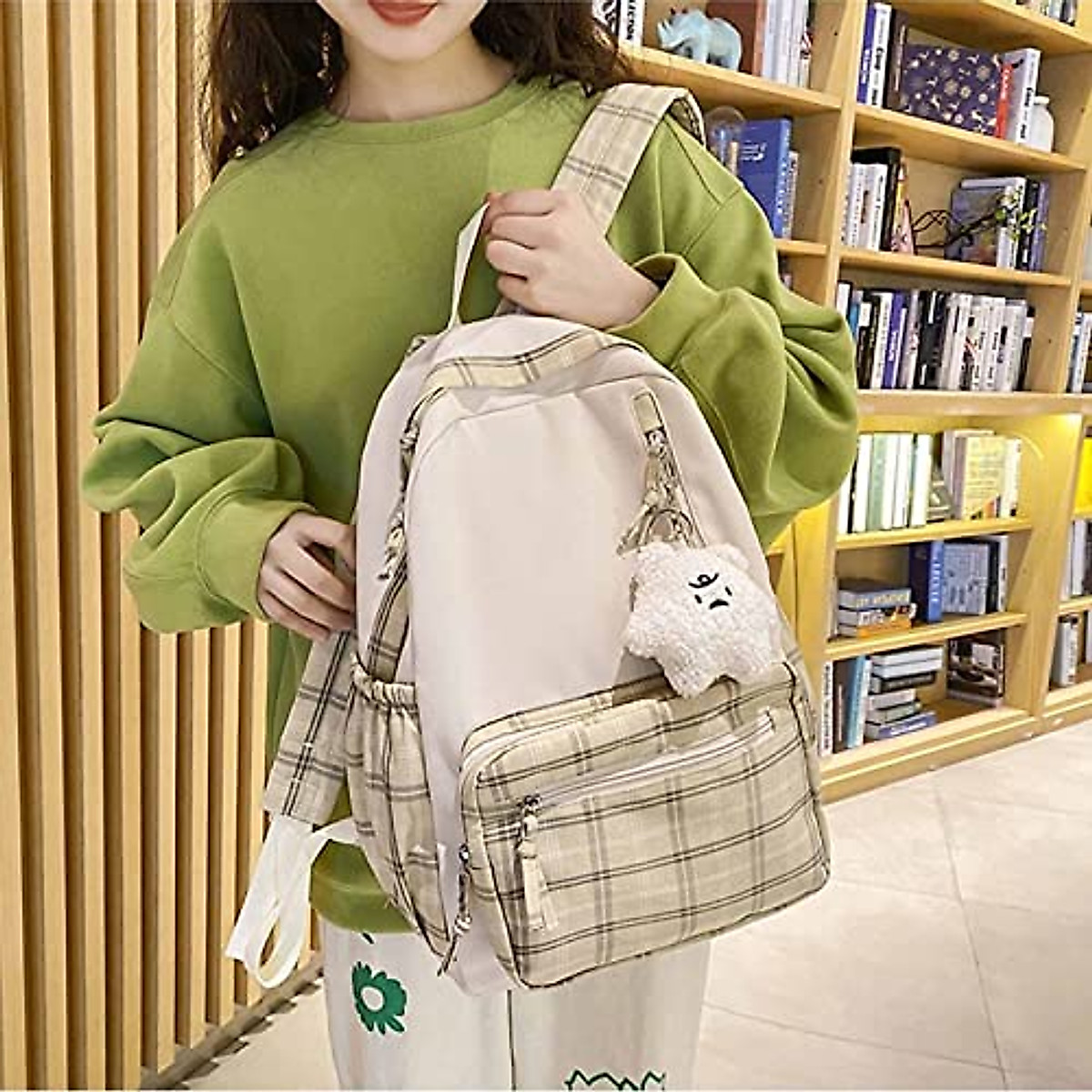 Sage Green Backpack for School Sage Green Backpack for Teen Girls Kawaii Backpack Large-capacity Casual Rucksack (Grey/A)