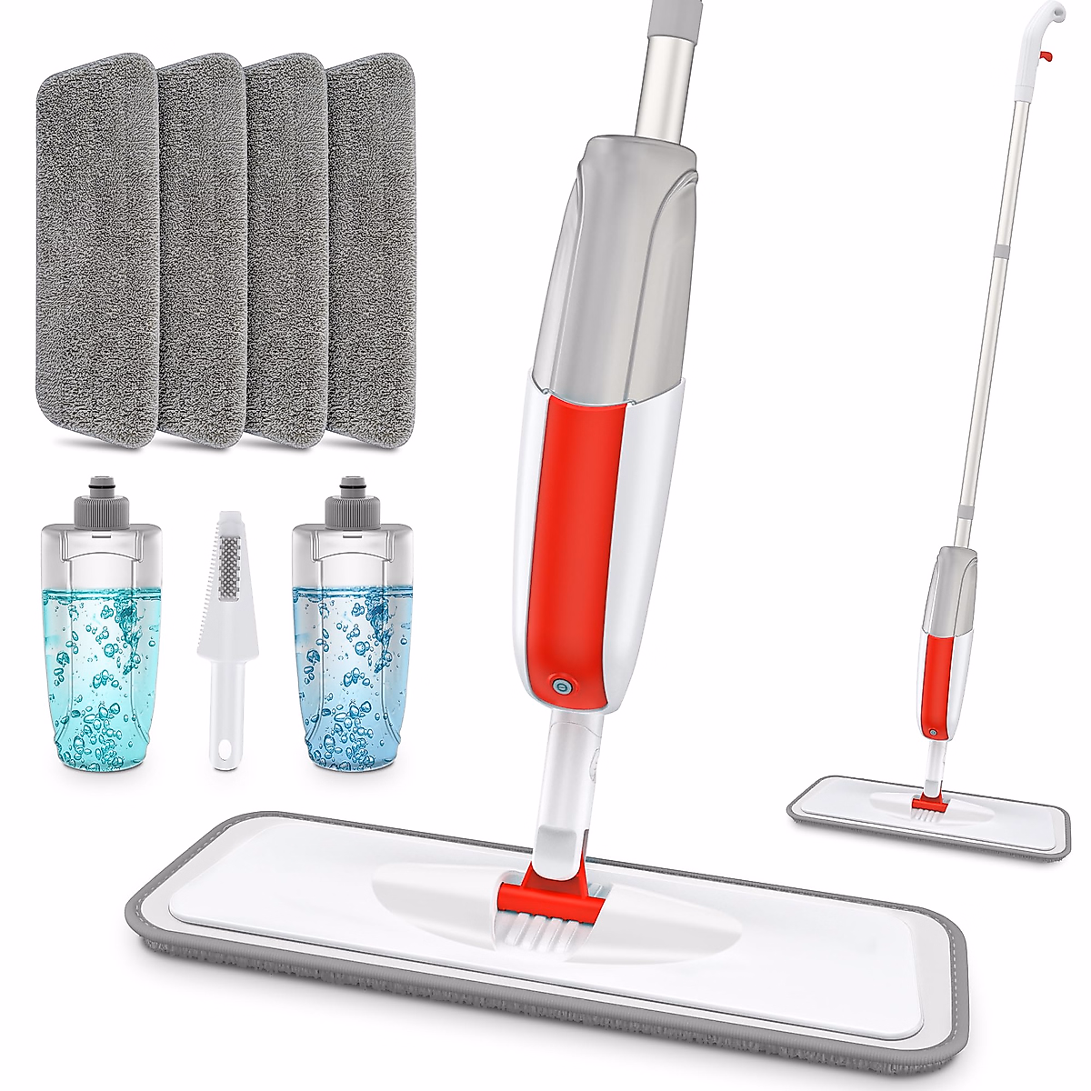 MANGOTIME Microfiber Spray Mop for Hardwood Floor Cleaning - Wet Dry Dust Mop with 2 Refillable Bottles & 4 Washable Reusable Pads, Flat Kitchen Mop for Wood, Tile, Laminate, Vinyl