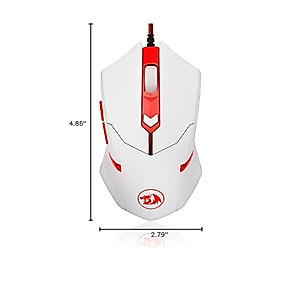 Redragon M601AW Wired 6 Button Gaming Mouse Red LED Backlit Ergonomic Programmable Mouse Centrophorus with Weight Tuning Set 3200 DPI for Windows PC (White)