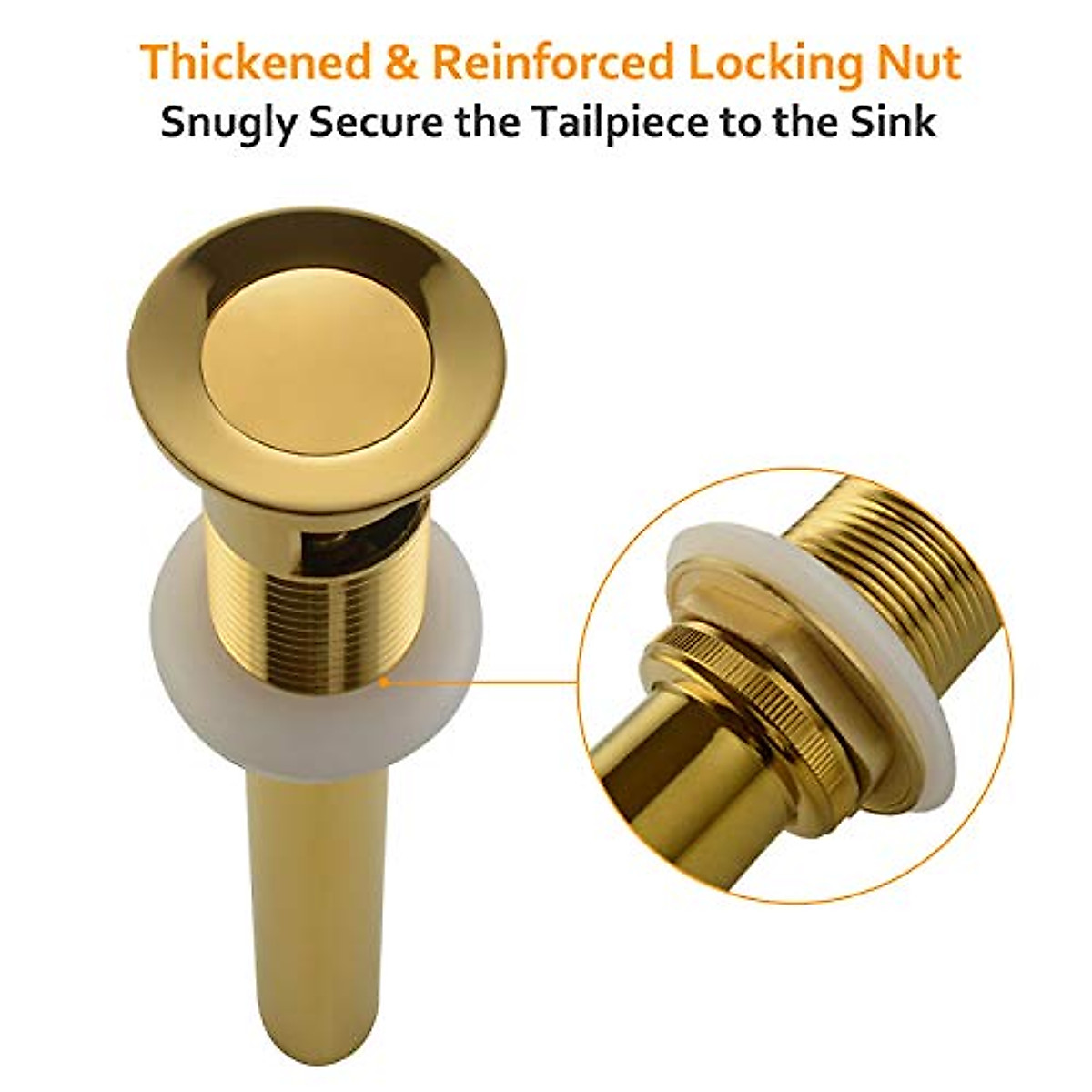 Bathroom Sink Drain Gold, Angle Simple Brass Pop Up Drain, Vanity Sink Stopper Drain Assembly, with Overflow