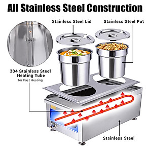 Yescom 1200W Commercial Chili Cheese Food Warmer Dual 7L Pots Stainless Steel Soup Countertop Steam Restaurant Buffet
