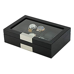 TIMELYBUYS 10 Piece Personalized Black Wood Watch Display Case Storage Organizer Box with Stainless Steel Accents