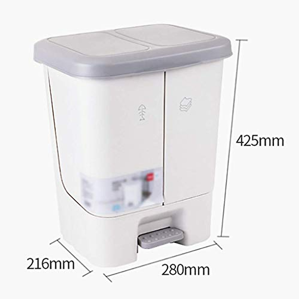 LZQBD Waste Bins,Dual Trash Garbage Can, 22L Rubbish Bin, Plastic Step Bin, Dual Compartments, Plastic Inner Buckets and Hinged Lids, Handles, Soft Closure, Airtight